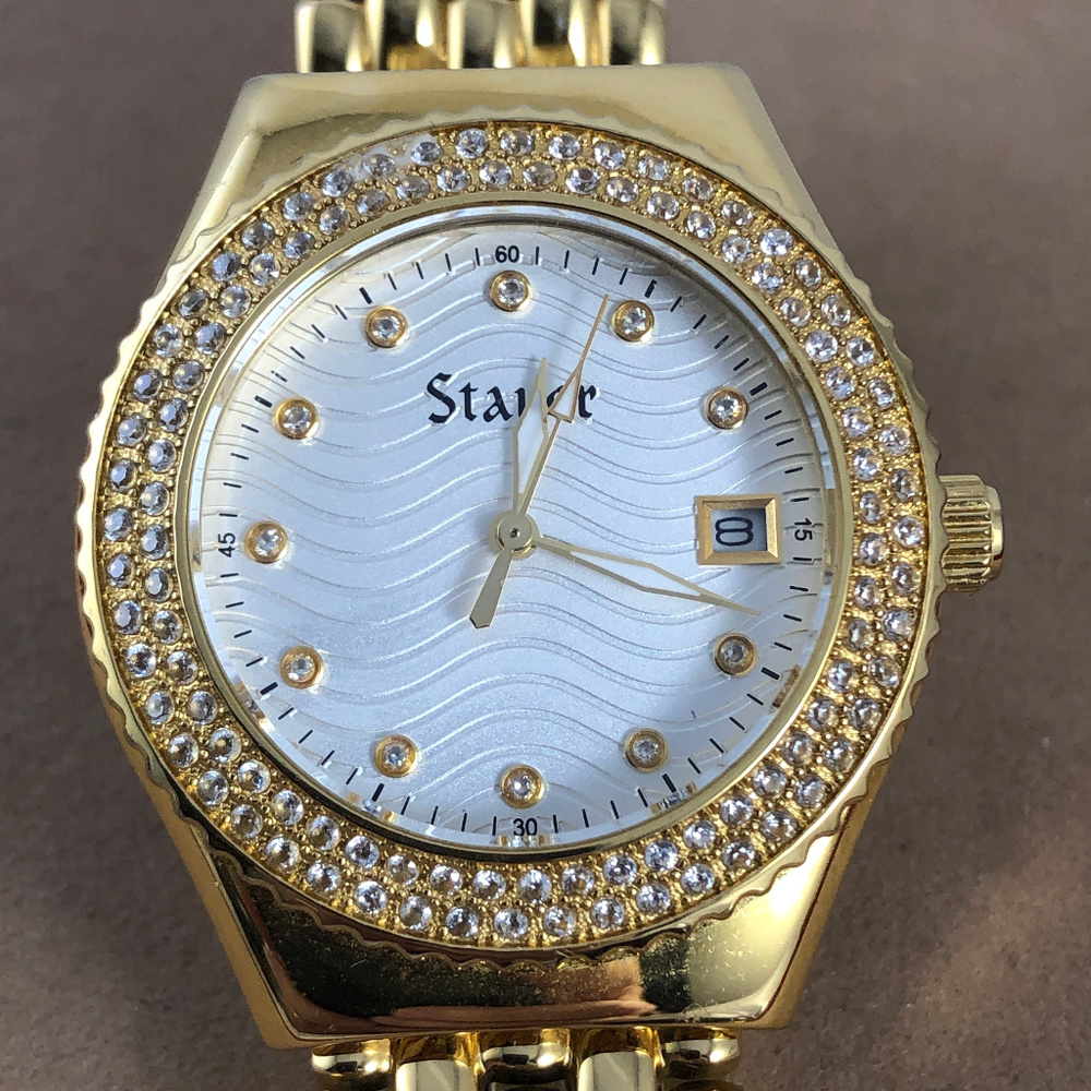 Stauer Mireo Diamond Aura Crystal Gold Date Watch - Gem